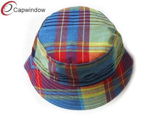 Women Classical Fisherman Bucket Hat Red Checks Pattern Printing