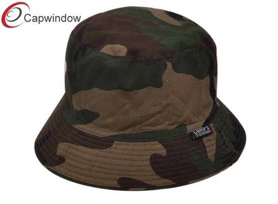 Mens Camouflage Printed Fisherman Bucket Hat With A Woven Label