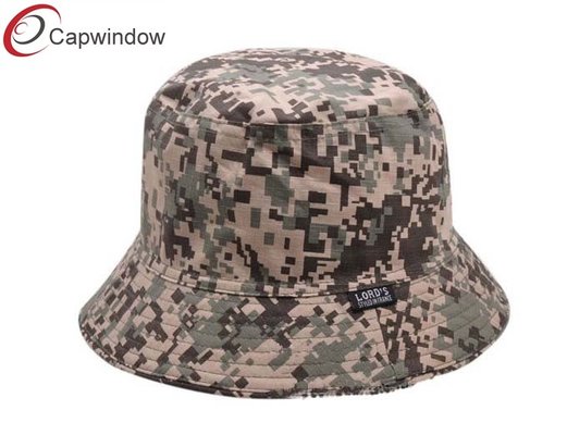 Mens Camouflage Printed Fisherman Bucket Hat With A Woven Label