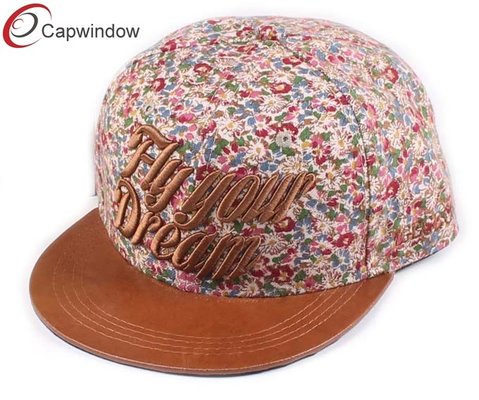 Five Panel Floral Youth Baseball Caps Flat Brim Baseball Hats For Spring