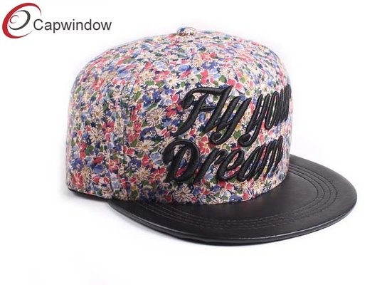 Five Panel Floral Youth Baseball Caps Flat Brim Baseball Hats For Spring