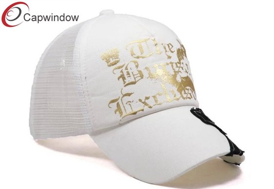 CF Embroidery Trucker Mesh Cap White With Antique Brass Buckle Closure