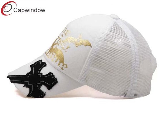 CF Embroidery Trucker Mesh Cap White With Antique Brass Buckle Closure