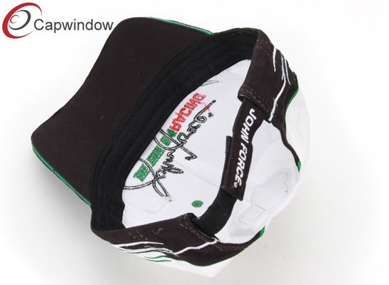 Cotton Flame Embroidery Racing Baseball Caps With Green Sandwich Peak