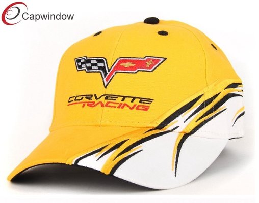 3D Embroidered Racing Baseball Caps With White Sandwich Peak , Adjusteble Velcro Closure