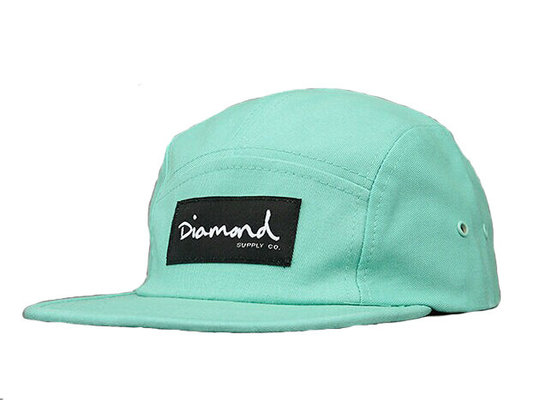 Diamond Woven Label 5 Panel Camper Cap With Metal Eyelet   