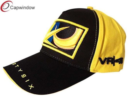 Adjustable Sport Racing Baseball Cap Yellow With 3d Embroidered