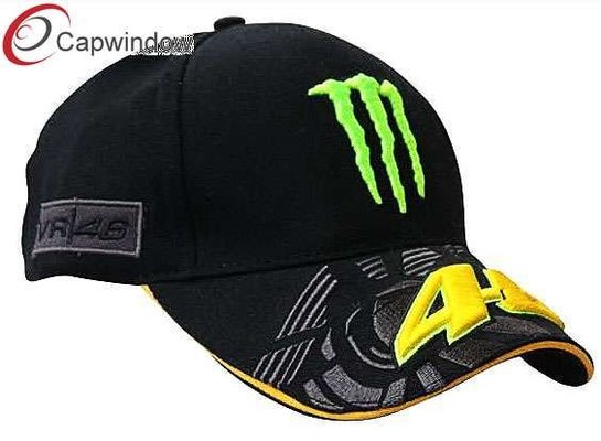 Black Cool Racing Baseball Caps With Sandwich Peak , Fitted Baseball Caps For Men