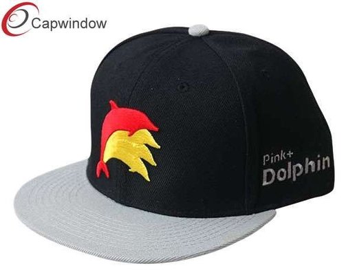 Black Cotton Snapback Baseball Caps embroidered with 3D Dolphin Pattern