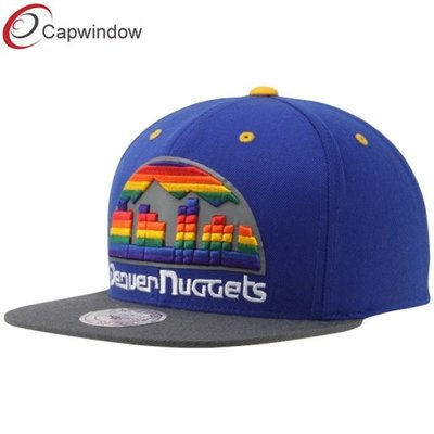 Blue Acrylic Flat Brimmed Baseball Caps , Snapback Hat with Adjustable Plastic Closure