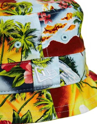 Flat Crown Fisherman Bucket Hat , Breathable Women Blue Tropical Hat