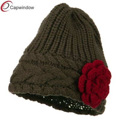 Flower Short Acrylic ski Winter Hats Soft Hand Wash for Women