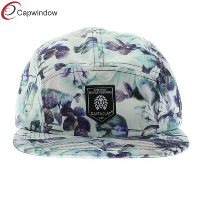 Blue Floral Print Adjustanle Strapback 5 Panel Camper Cap With Nylon