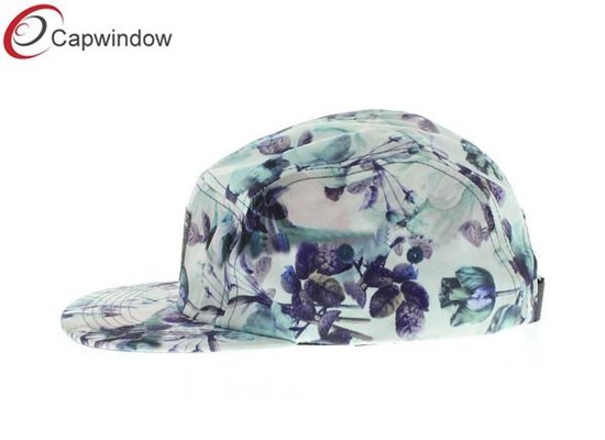 Blue Floral Print Adjustanle Strapback 5 Panel Camper Cap With Nylon