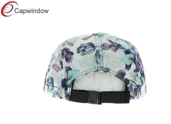 Blue Floral Print Adjustanle Strapback 5 Panel Camper Cap With Nylon