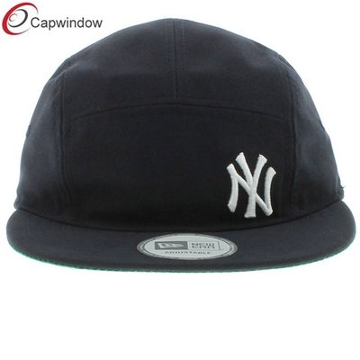 Polyester Navy 5 Panel Camper Cap Self Fabric Strap With Metal Buckle