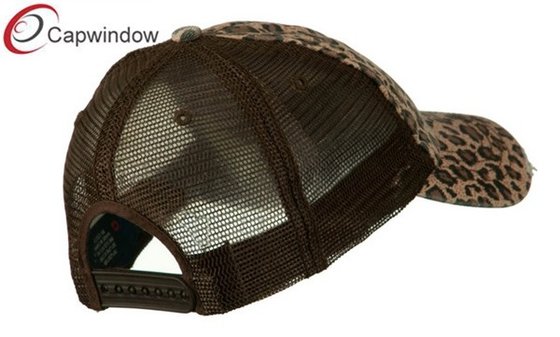 Low Profile Canvas Leopard Printed Trucker Mesh Cap with Curved Bill