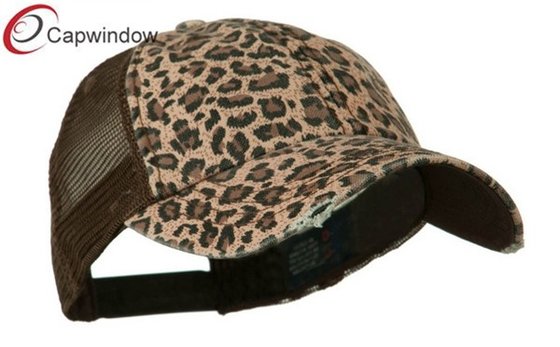 Low Profile Canvas Leopard Printed Trucker Mesh Cap with Curved Bill
