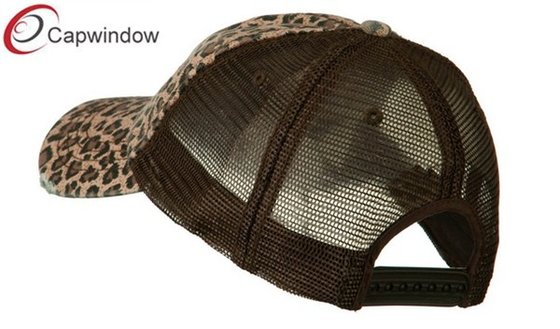 Low Profile Canvas Leopard Printed Trucker Mesh Cap with Curved Bill