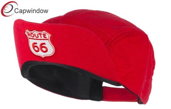 Red Route 66 Cotton Baseball Caps with Adjustable Velcrorized Strap Closure