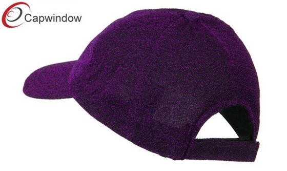 Purple Glitter Fitted Baseball Hats , Polyester Adjustable Strap Closure Cap
