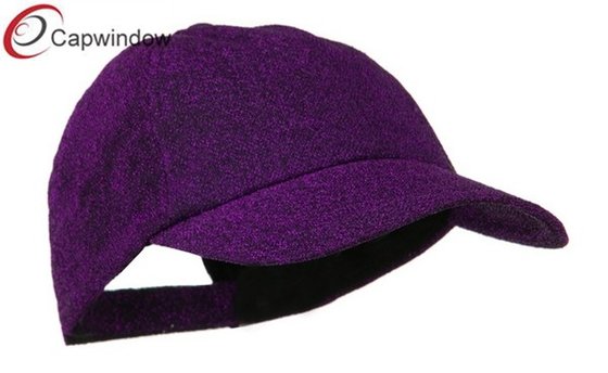Purple Glitter Fitted Baseball Hats , Polyester Adjustable Strap Closure Cap