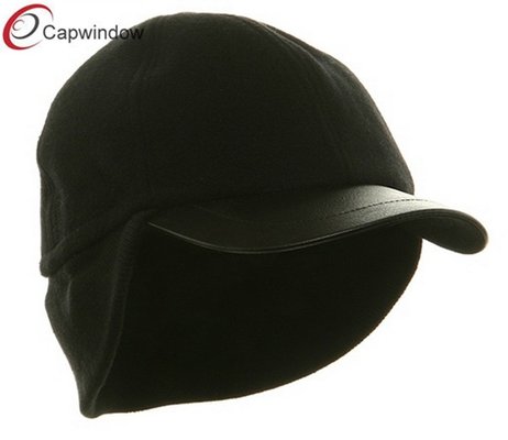 Black Wool Earflap Fitted Baseball Hats with Wool and Acrylic Blend