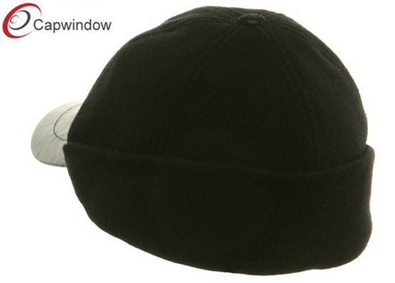 Black Wool Earflap Fitted Baseball Hats with Wool and Acrylic Blend