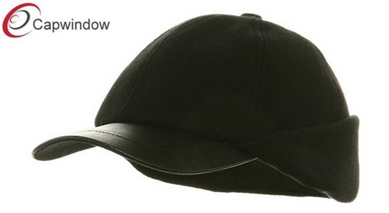 Black Wool Earflap Fitted Baseball Hats with Wool and Acrylic Blend