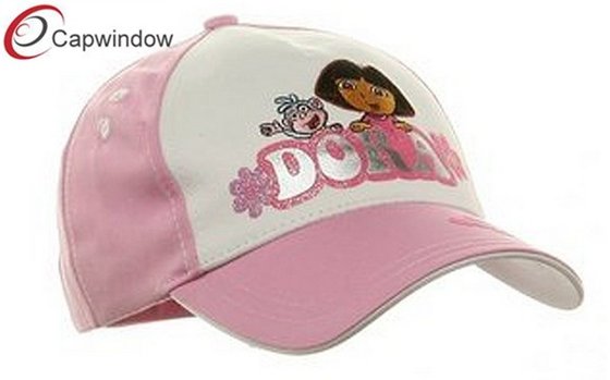 Cotton Childrens Baseball Caps , White Pink Dora Baseball Cap