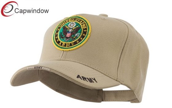 Khaki Army Military Baseball Hats with Acrylic and Adjustable Strap Closure