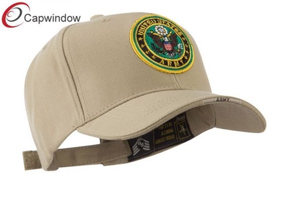 Khaki Army Military Baseball Hats with Acrylic and Adjustable Strap Closure