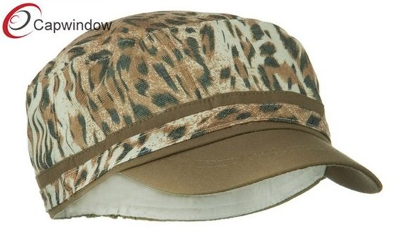 Beige Leopard Print Military Baseball Hats with Elastic Band Closure