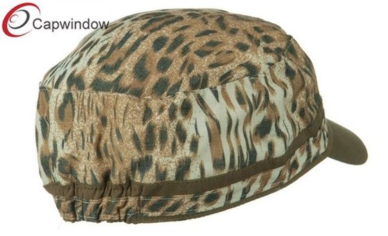 Beige Leopard Print Military Baseball Hats with Elastic Band Closure