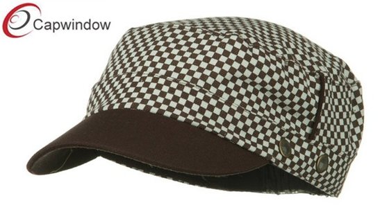 Brown Checker Crown Military Baseball Hats , Soft Pure Cotton Army Baseball Caps