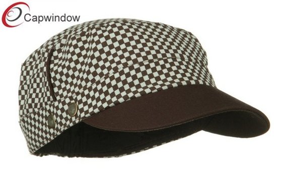 Brown Checker Crown Military Baseball Hats , Soft Pure Cotton Army Baseball Caps