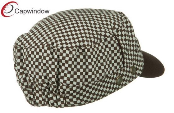 Brown Checker Crown Military Baseball Hats , Soft Pure Cotton Army Baseball Caps