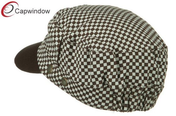Brown Checker Crown Military Baseball Hats , Soft Pure Cotton Army Baseball Caps