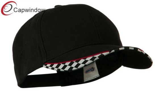 Black Brushed Cotton Imprinted Checker Logo Racing Baseball Caps with Adjustable Strap Closure