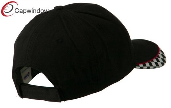  Black Brushed Cotton Imprinted Checker Logo Racing Baseball Caps with Adjustable Strap Closure