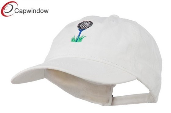 White Golf Ball on Golf Tee Embroidered Washed Cotton Golf Baseball Hats