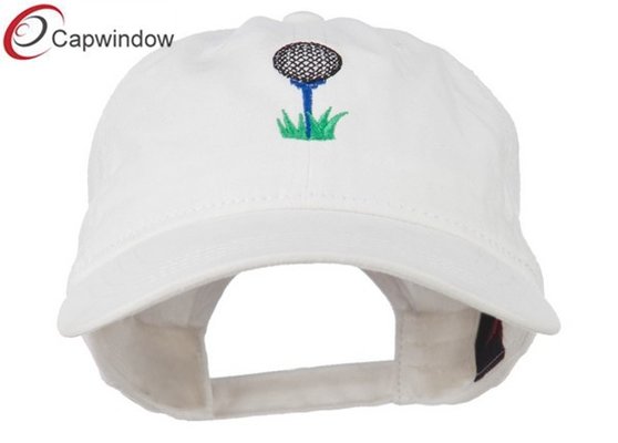 White Golf Ball on Golf Tee Embroidered Washed Cotton Golf Baseball Hats