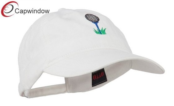 White Golf Ball on Golf Tee Embroidered Washed Cotton Golf Baseball Hats