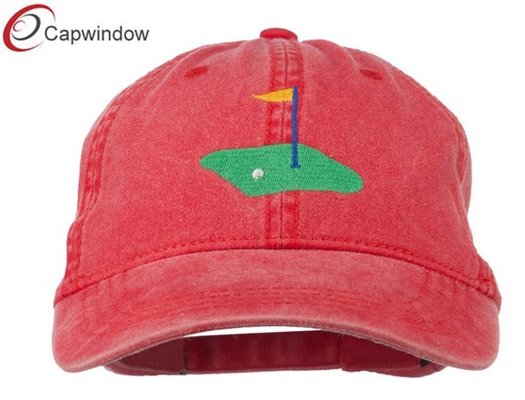 Red Golf Flag on the Green Embroidered Washed Golf Baseball Hats