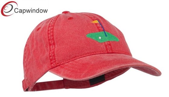 Red Golf Flag on the Green Embroidered Washed Golf Baseball Hats