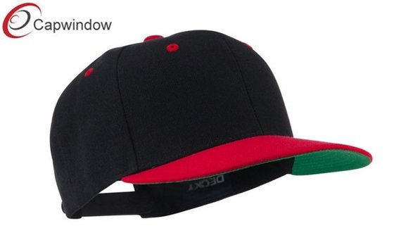 Black Red Two Tone Flat Brim Baseball Hats with Adjustable Plastic Snap