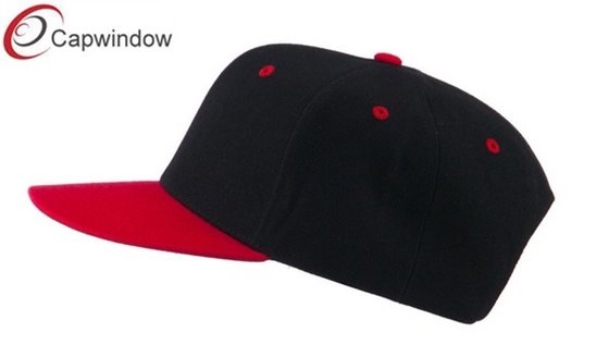 Black Red Two Tone Flat Brim Baseball Hats with Adjustable Plastic Snap