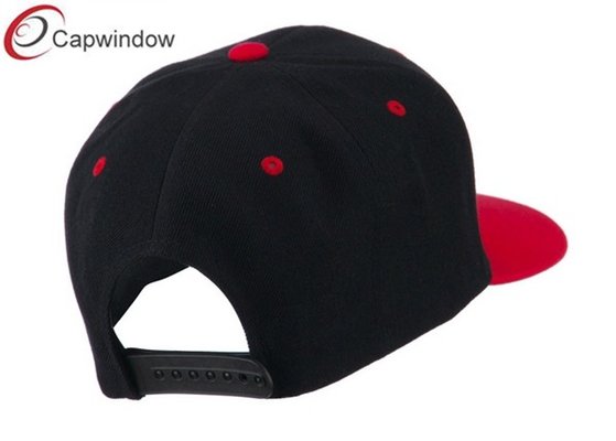 Black Red Two Tone Flat Brim Baseball Hats with Adjustable Plastic Snap