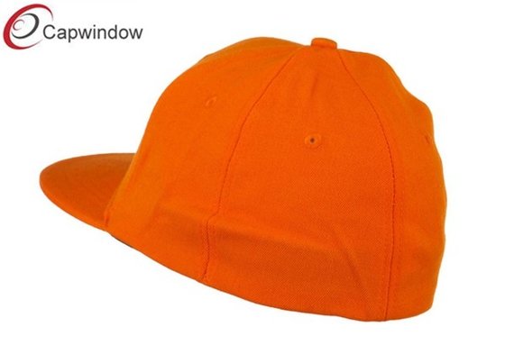 Orange Flat Bill Fitted Flex Cap with Acrylic and Wool / Flat Brim Baseball Hats