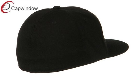 Black Big Size Premium Fitted Flat Brim Baseball Hats with Acrylic and Wool